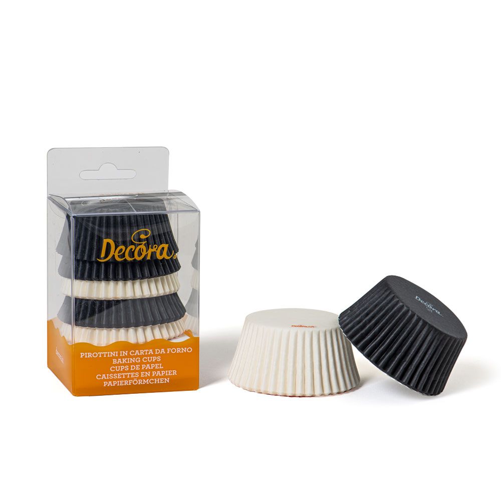 Papilotki na muffinki - Decora - białe i czarne, 50 x 32 mm, 75 szt.
